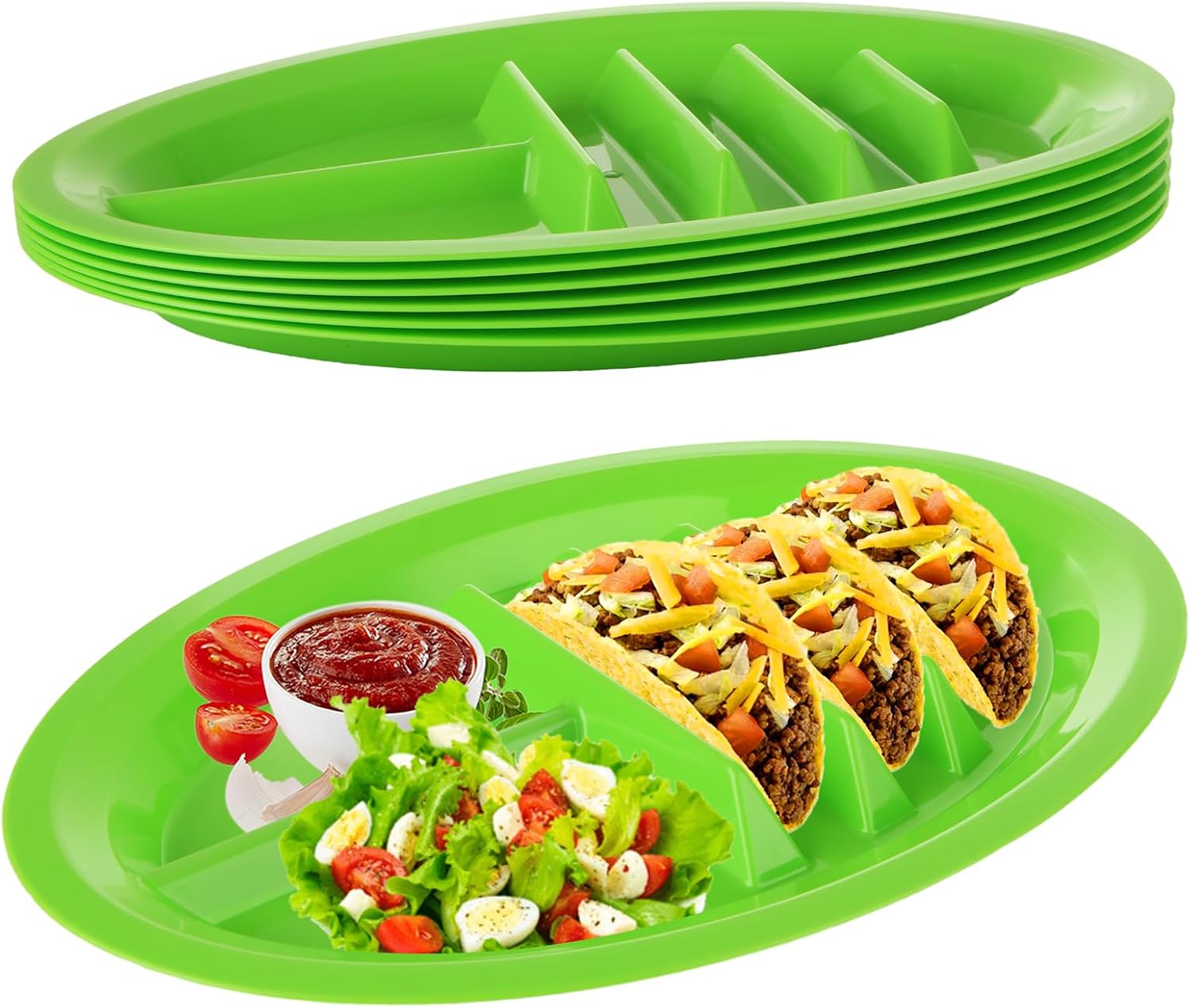 Amazon.com: Acrux7 12 Pack Large Taco Holder Plates, Green Plastic Taco ...
