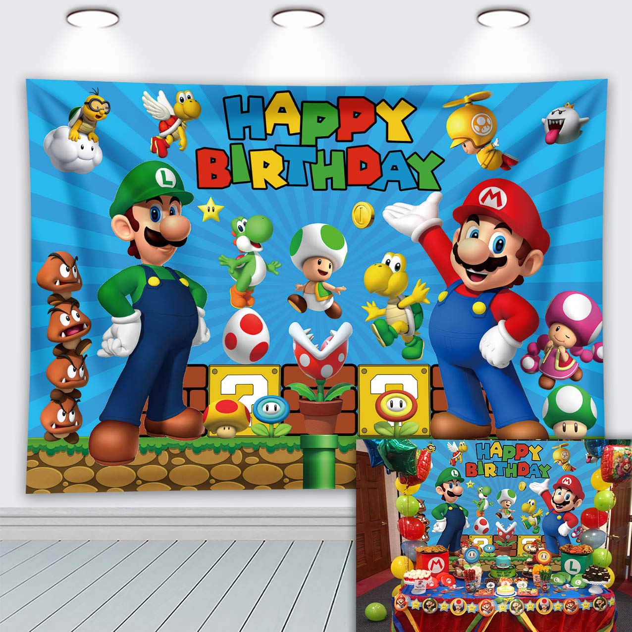 Aoyu 7x5ft Super Mario Backdrop Super Uncle Bros With Mushrooms ...