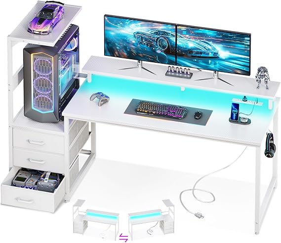 Amazon.com: AODK 59 Inch Gaming Desk with USB Charging Ports & LED ...