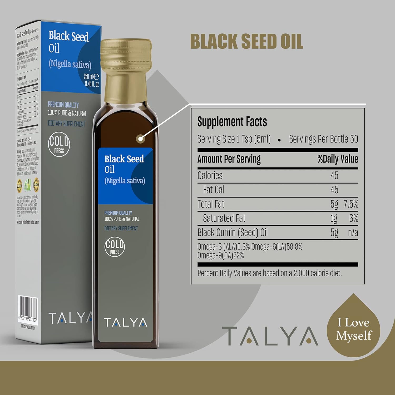 TALYA – Aceite de semilla negra 8.45 onzas líquidas (8.5fl oz), 100% ...
