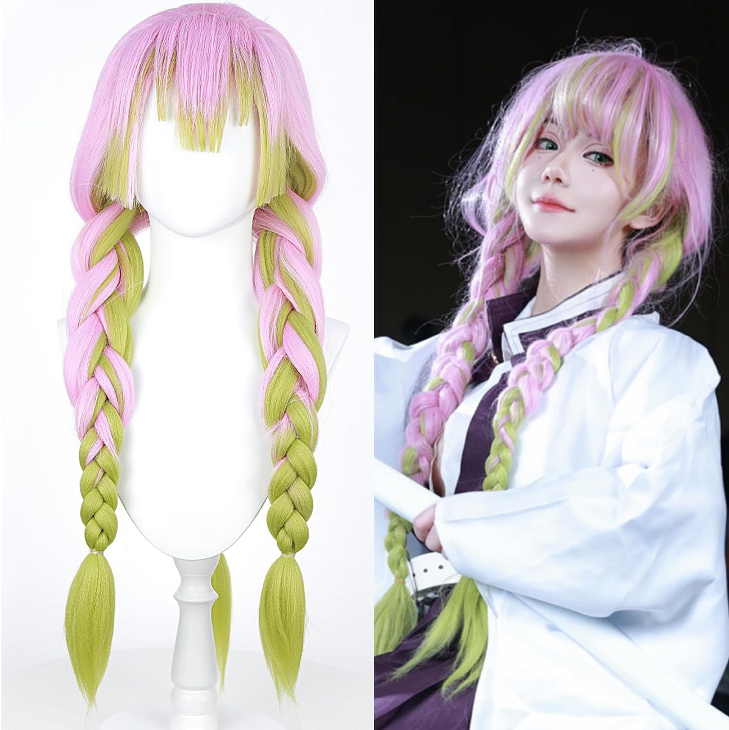 Amazon.com: MoeLoli Demon Slayer Kanroji Mitsuri Cosplay Wig Green Mix ...