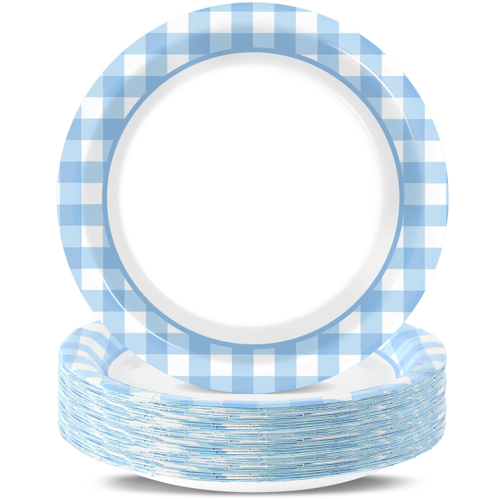 Amazon.com: QOUBAI 48PCS Gingham Paper Plates 7" Blue and White Gingham ...