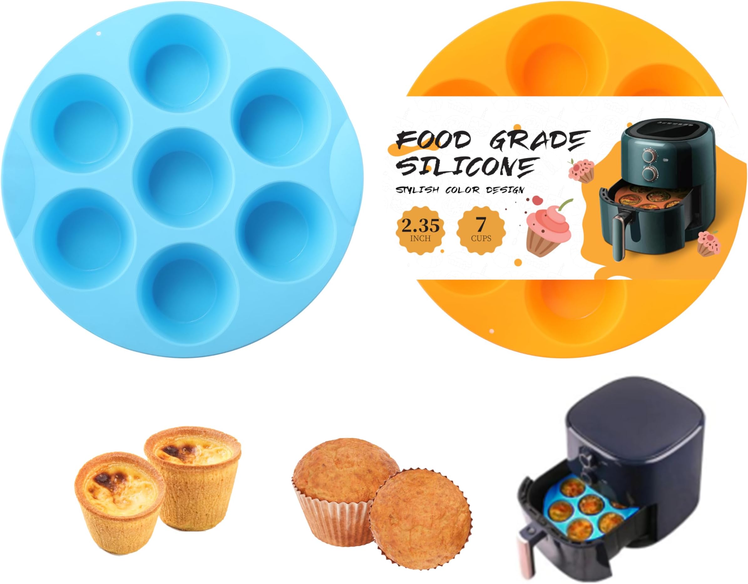 Amazon.com: 2 Pack Silicone Egg Bite Molds, Food Grade 7-Cups Air Fryer ...