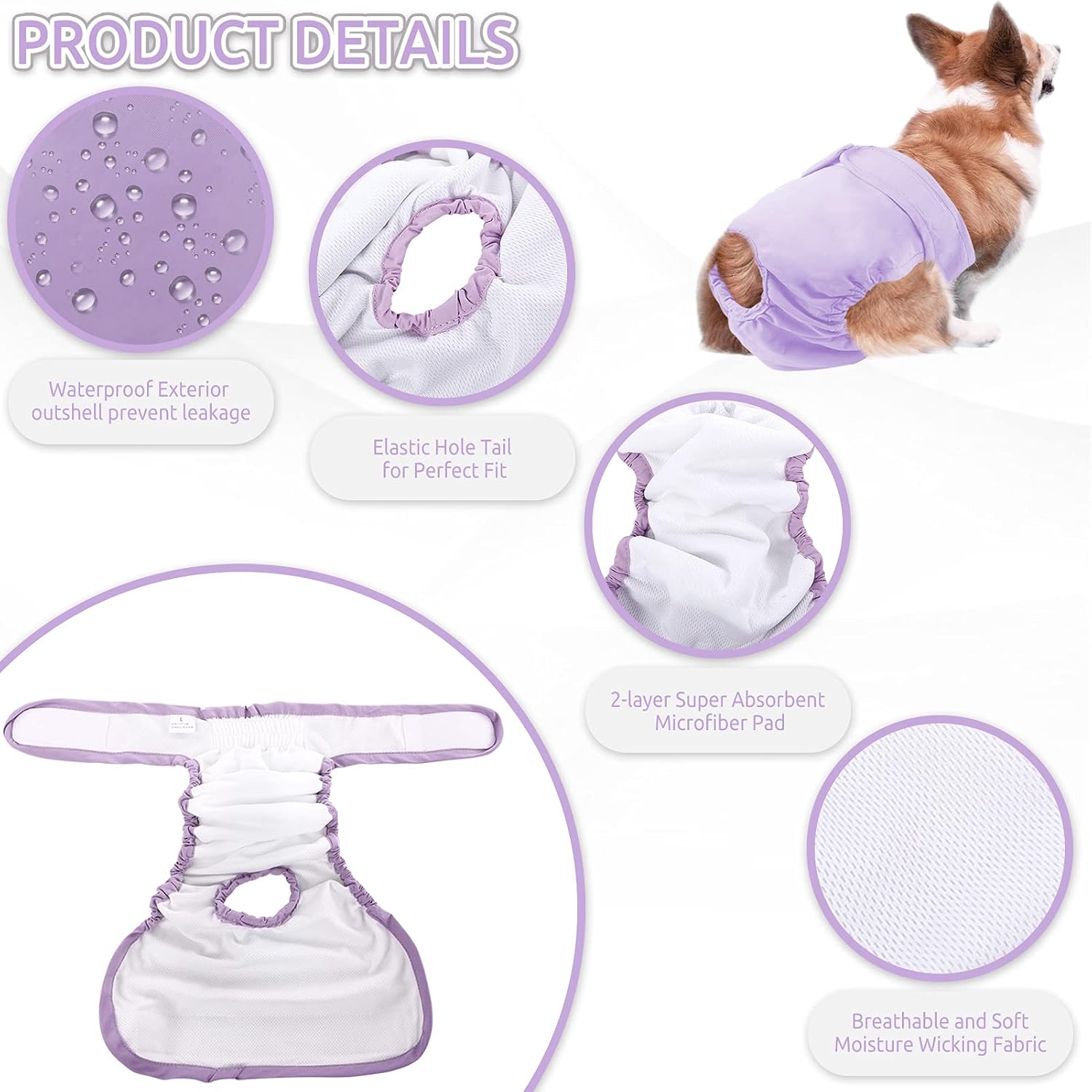 KOESON Washable Female Dog Diapers 3 Pack, Reusable Leakproof Doggie ...