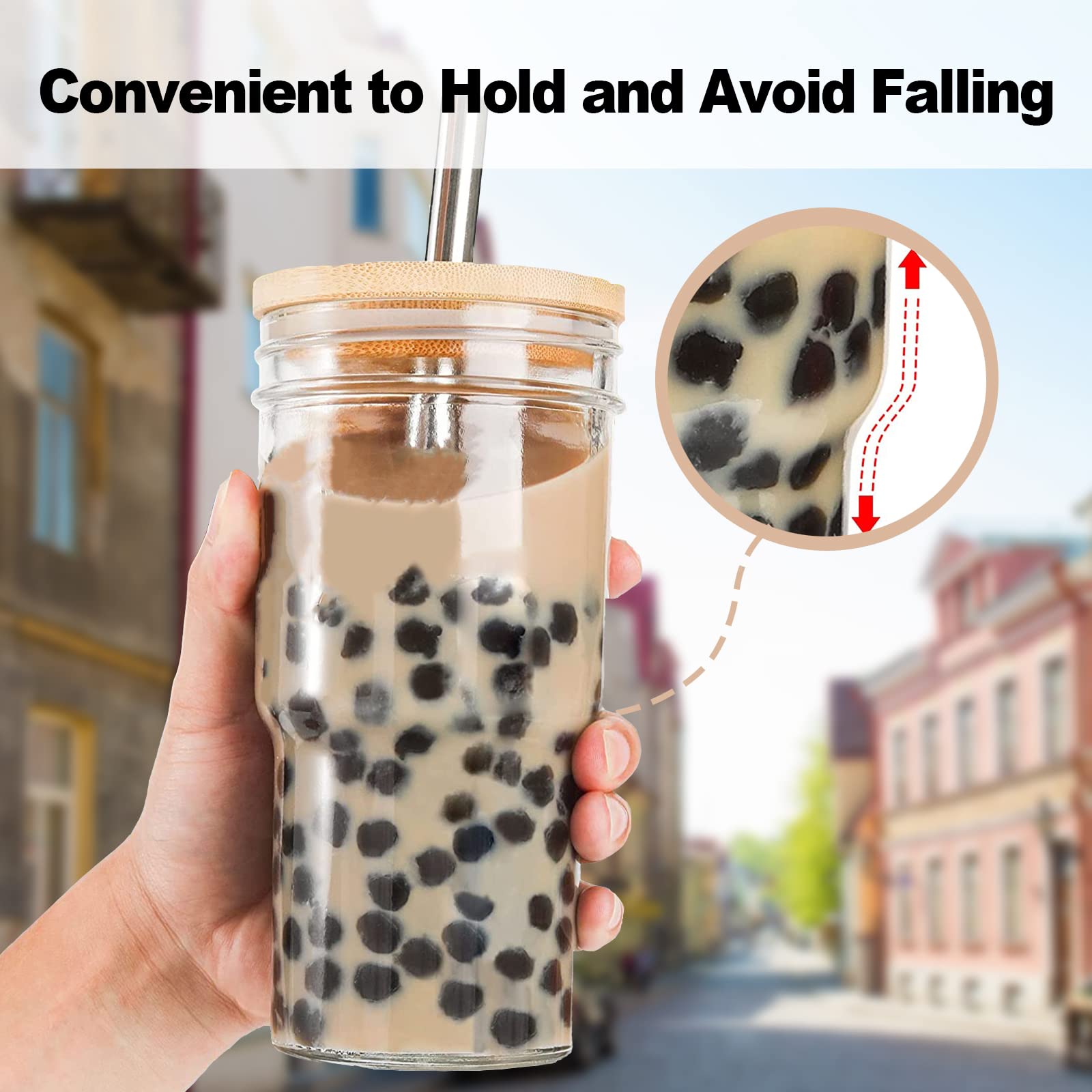 Xeiwagoo Reusable Boba Cup Smoothie Tumbler Glass Bubble Tea Cup, 4 ...