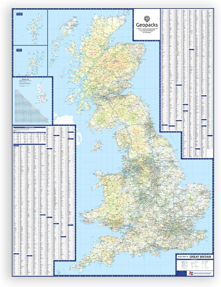 Great Britain A-Z Roads Wall Map - Laminated Large Wall Map - Size: 120 ...