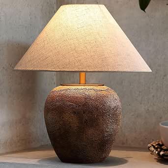 Rustic Farmhouse Clay Pot Table Lamps 19.6" Tall Ceramic Table Lamp ...