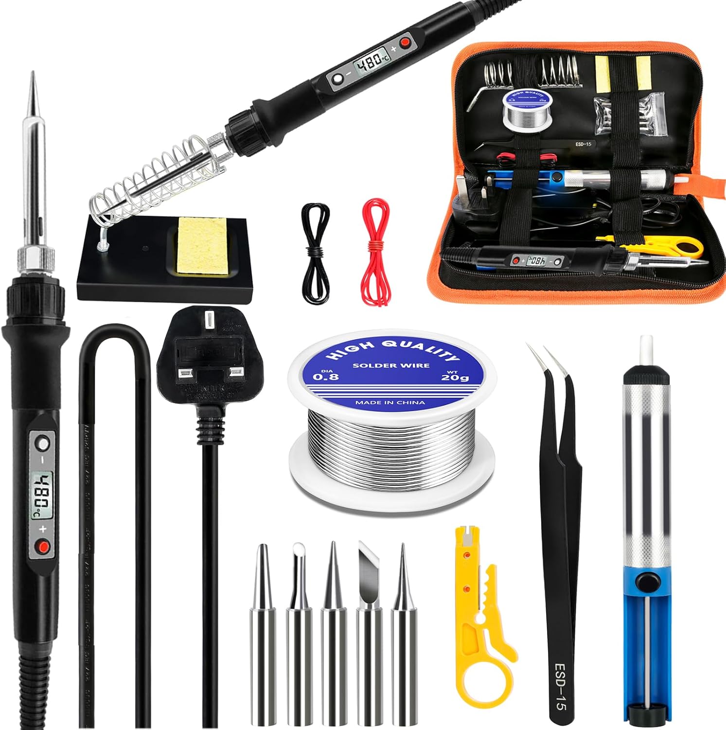 Soldering Iron Kit, 80W LCD Adjustable Temperature 180-520°C, 13 in 1 ...