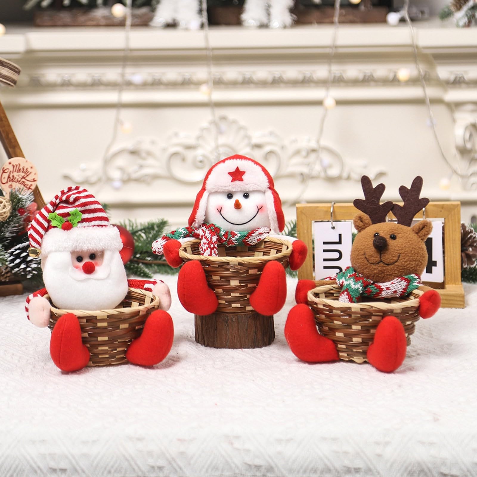 Amazon.com: 3 Pcs Christmas Candy Storage Basket, Small Santa Claus ...