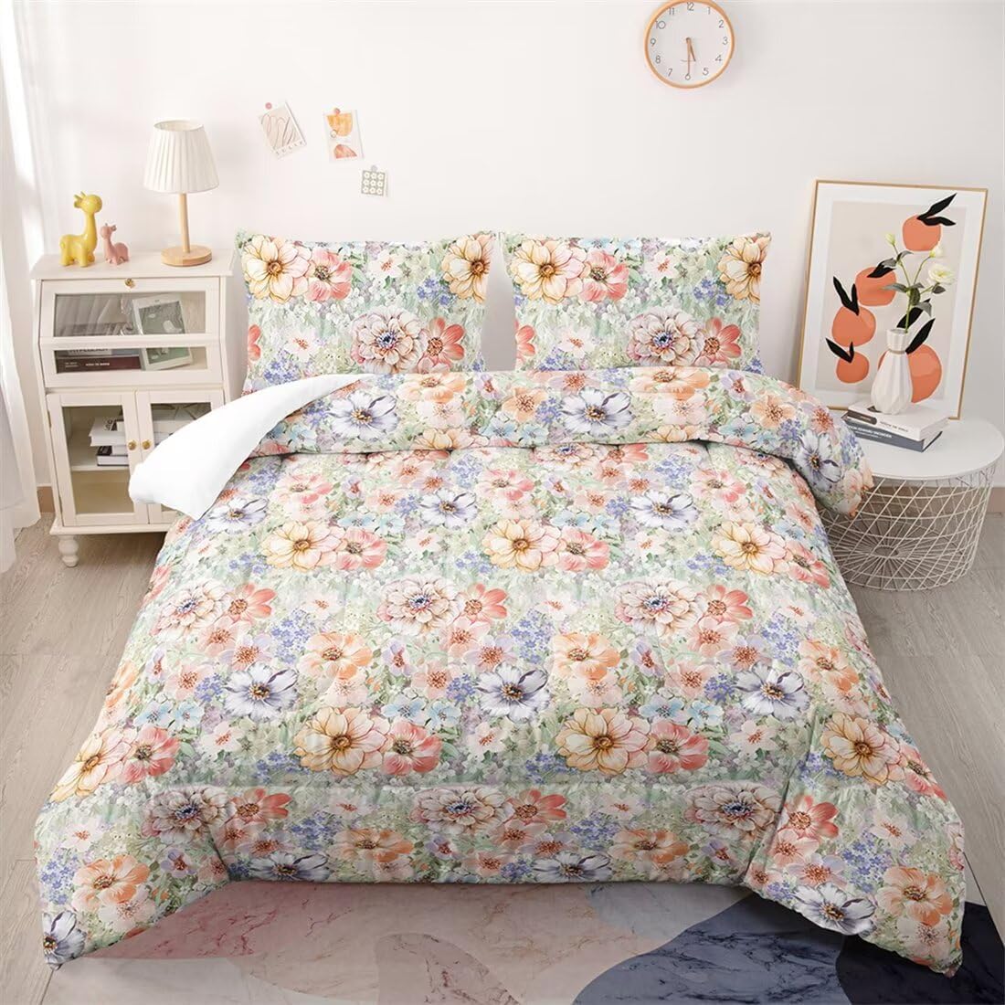 Amazon.com: GIVOOKO Floral Comforter Set Full Size Botanical Bedding ...