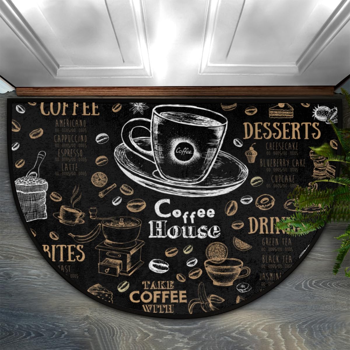 Amazon.com: KoneFeco Coffee House Black Half Round Doormat Non Slip ...