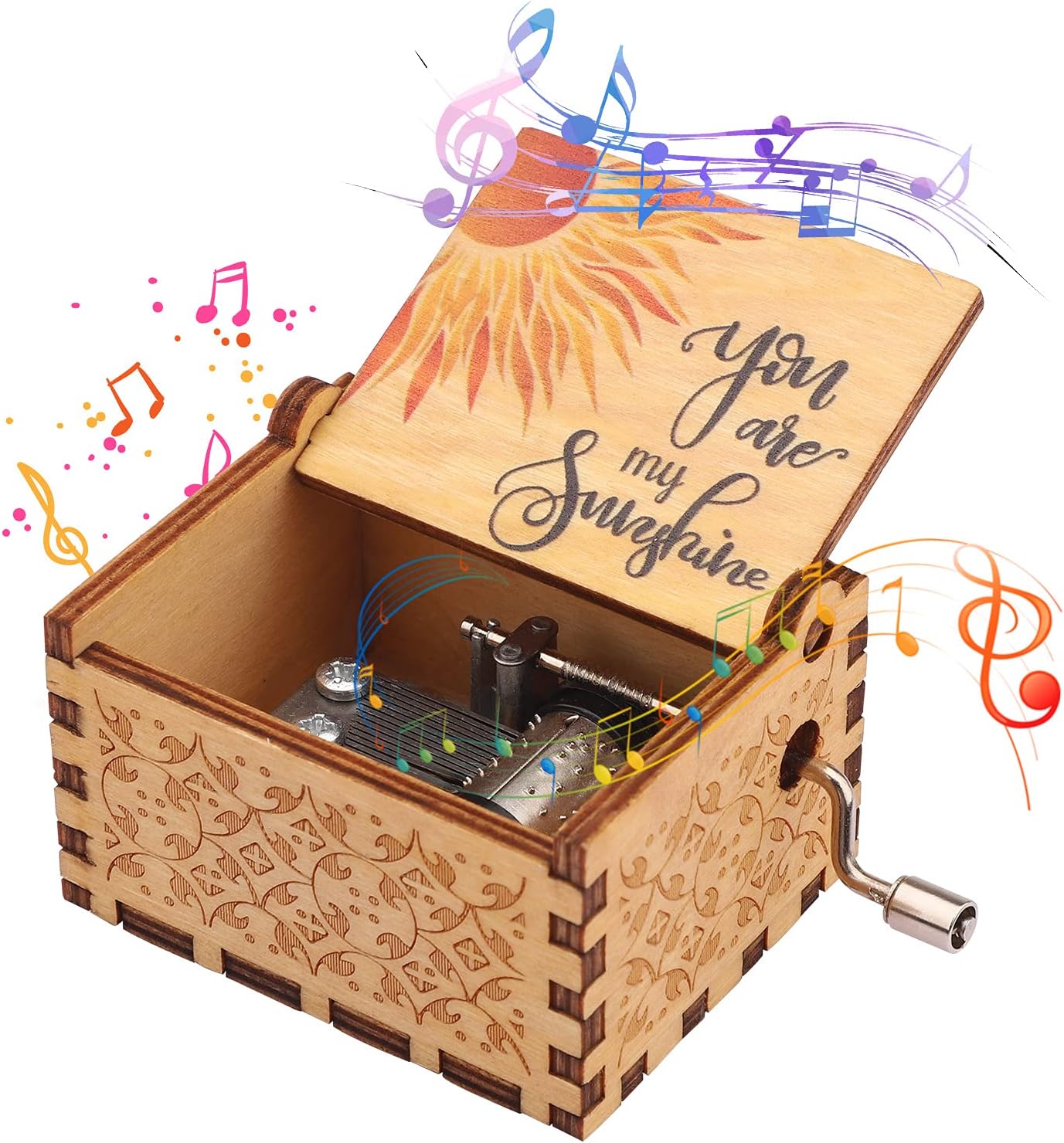 You Are My Sunshine 18 Note Hand Crank Engraved Wood Music Box - Laser ...