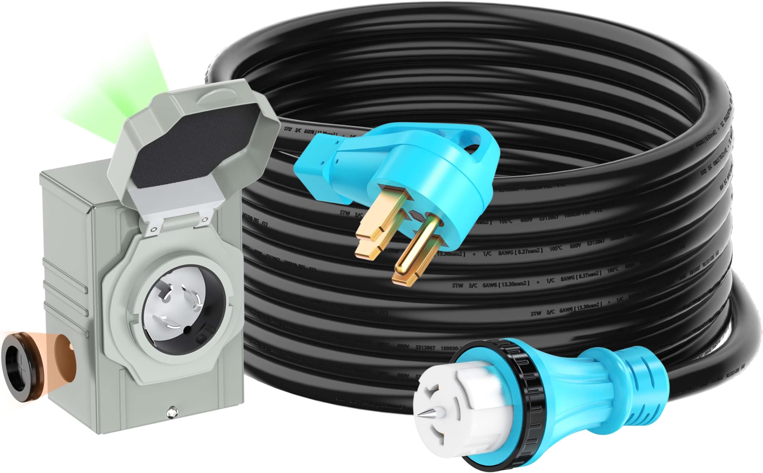 Amazon.com: CircleRiver 50 Amp 20 Feet Generator Cord and Power Inlet ...