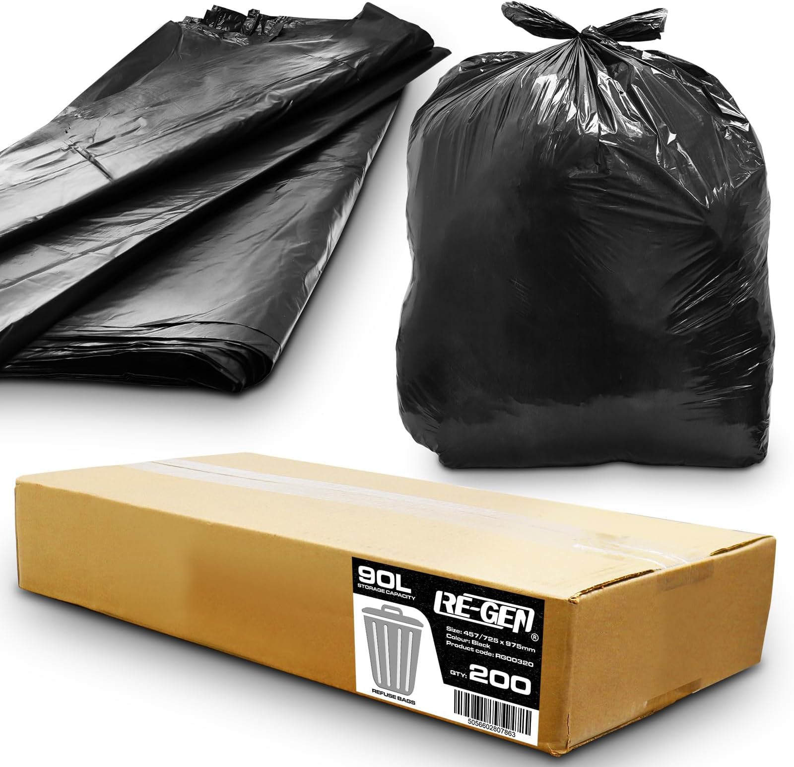 200 Heavy Duty Black Refuse Sacks Rubbish Bin Bags 18" x 29" x 39 ...