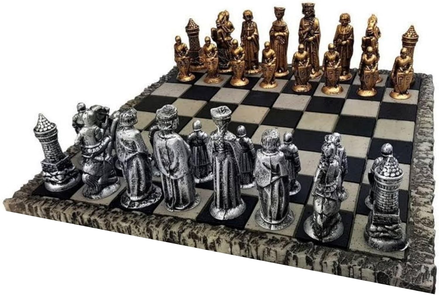 Tabuleiro de Xadrez Medieval Completo com Caixa para Guardar as Peças ...