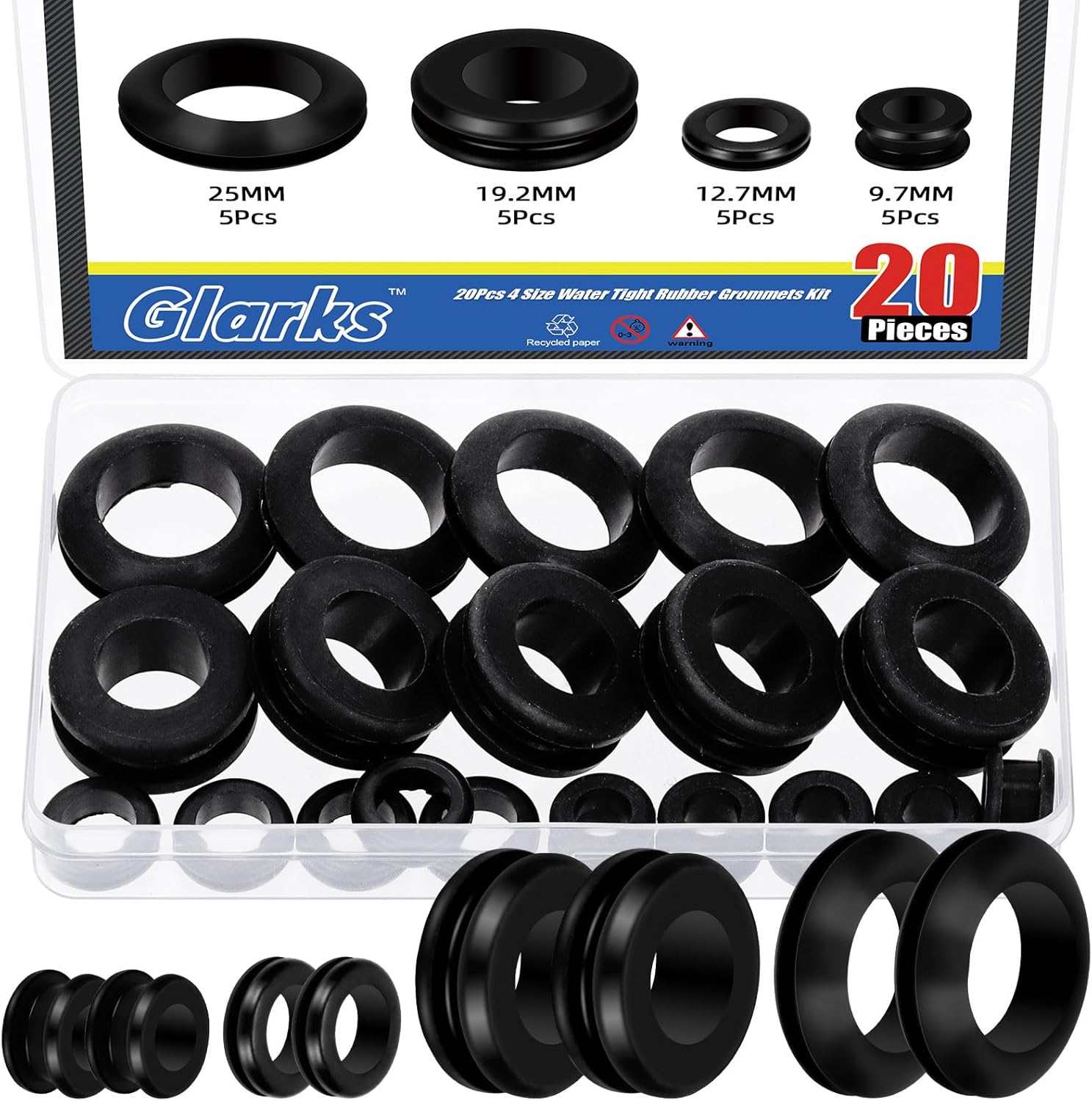 Amazon.com: Glarks 20pcs 3/8in 1/2in 3/4in 1in Black Rubber Grommets ...