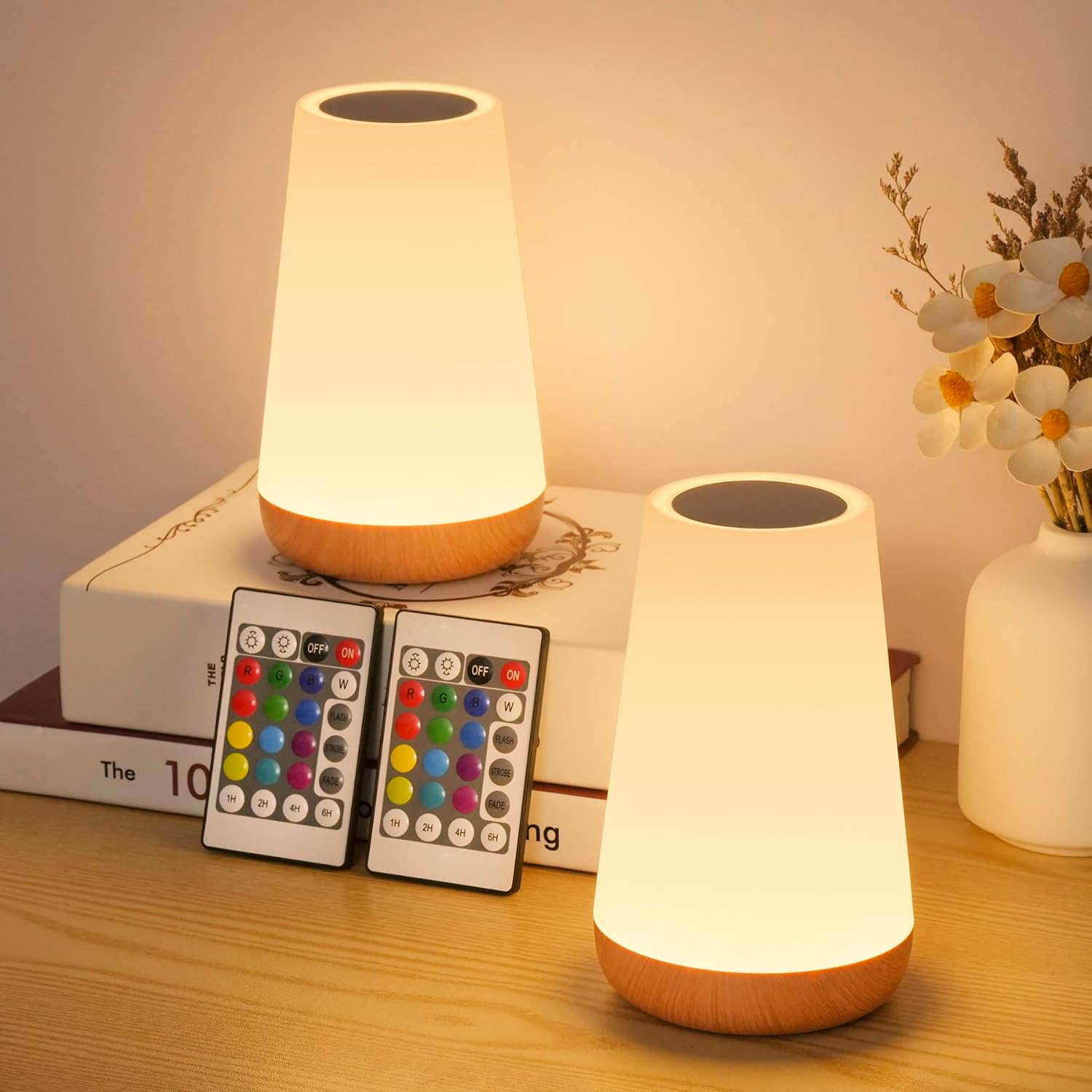 WARMLIO LED Bedside Lamp Set of 2 with Remote Control, Touch Dimmable ...