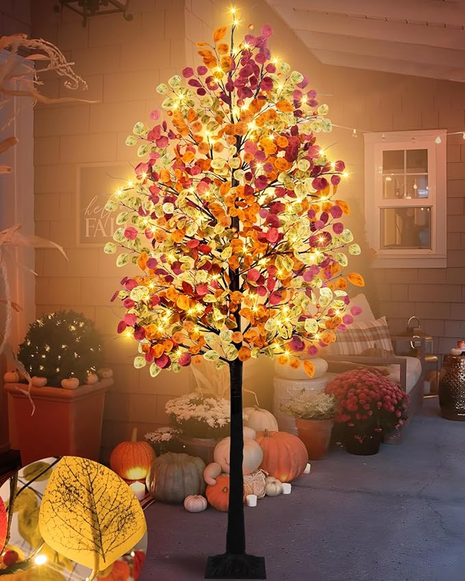 Amazon.com: Agusbagli 7FT 128LED Artificial Lighted Fall Eucalyptus ...