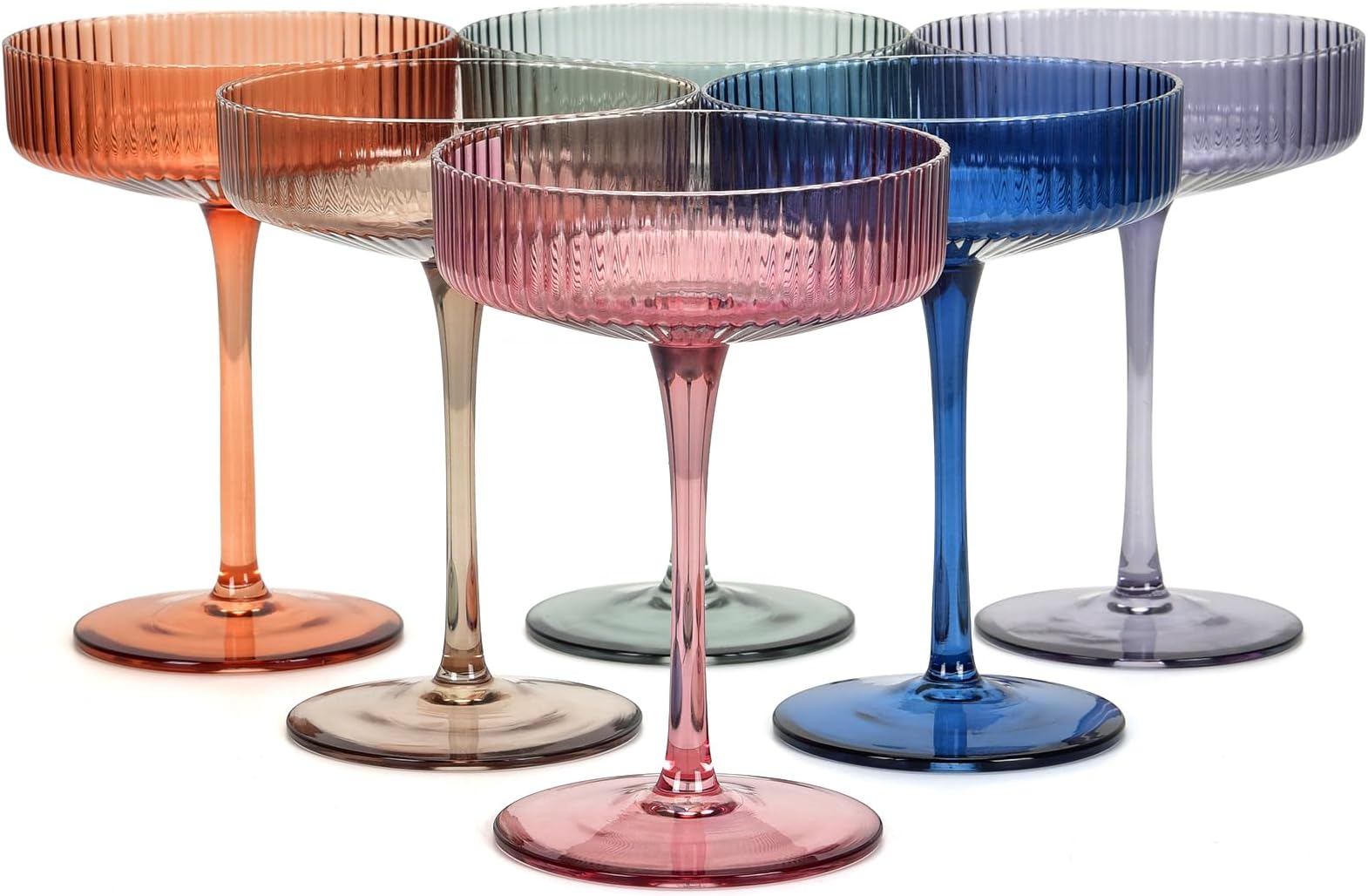 Amazon.com | Saludi Colored Coupe Glasses, 10oz (Set of 6) Stemmed ...