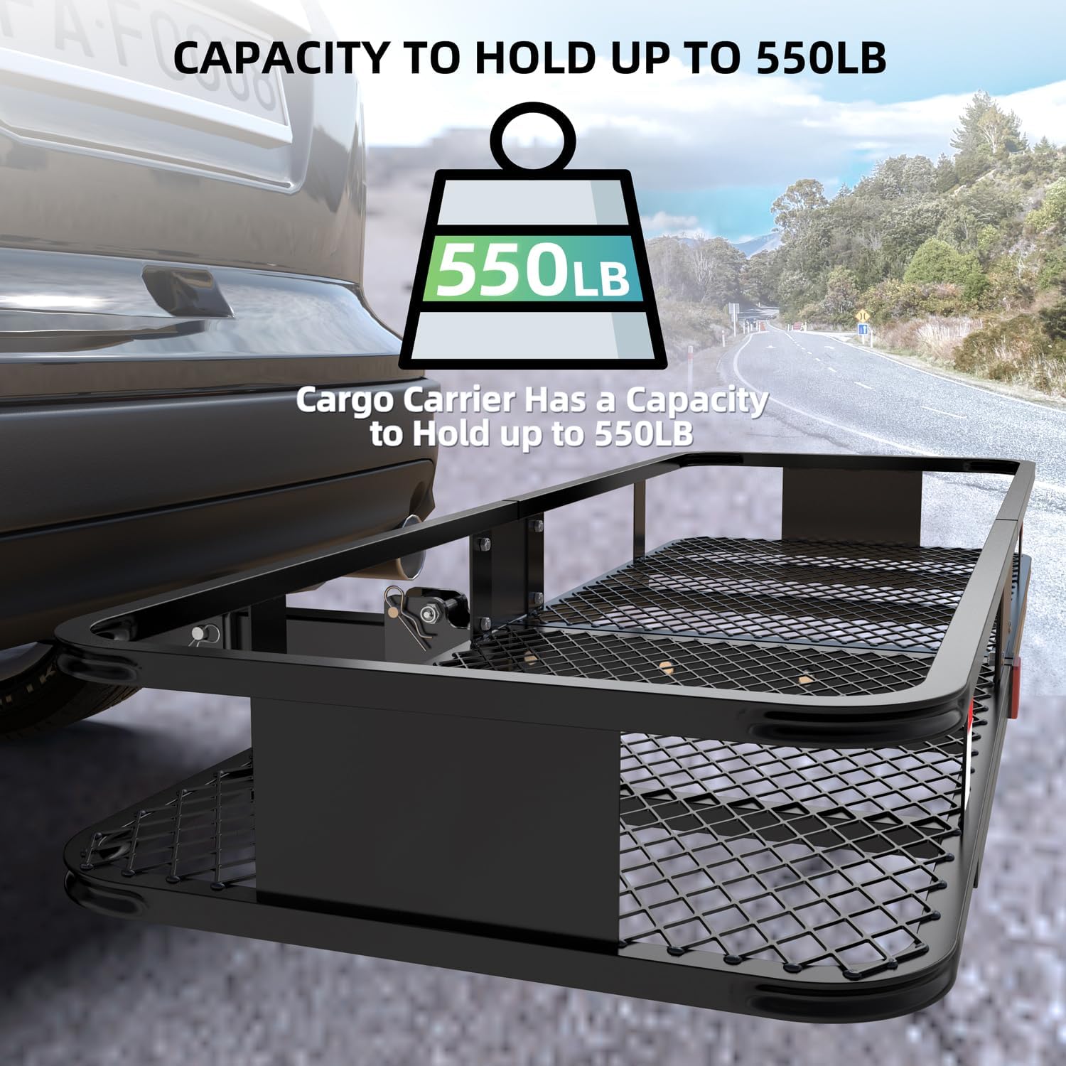 KAIZONPOT Cesta de carga para enganche de remolque de 60 x 24 x 6 pulgadas, capacidad de 550 ...