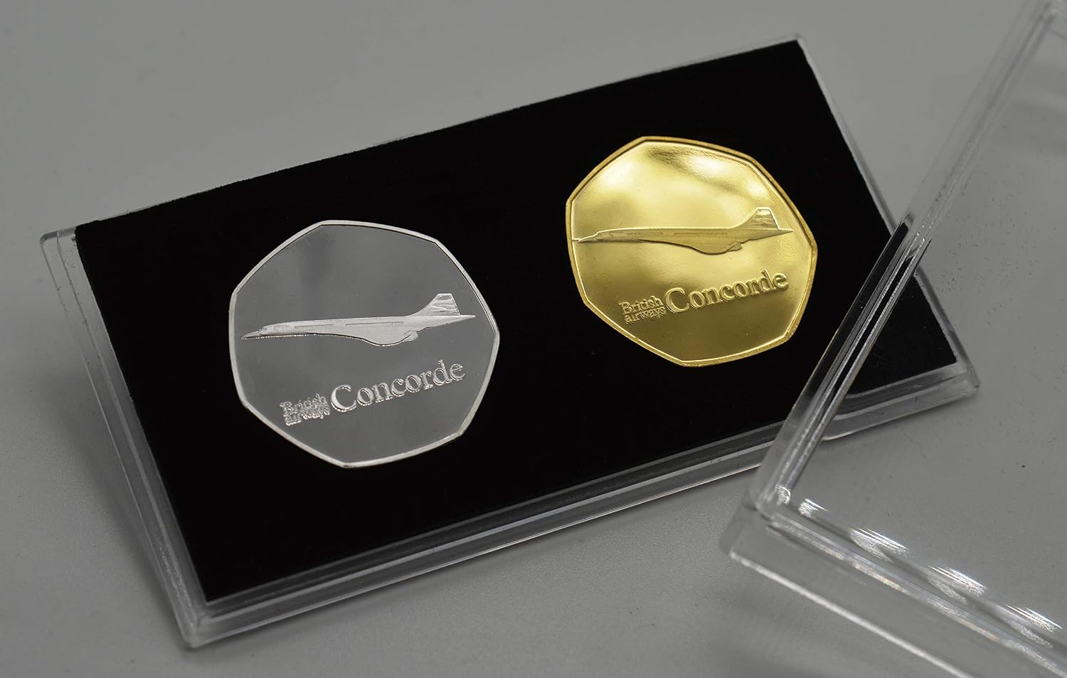 CONCORDE Silver and 24ct Gold Commemoratives in 50p Coin Display Case ...