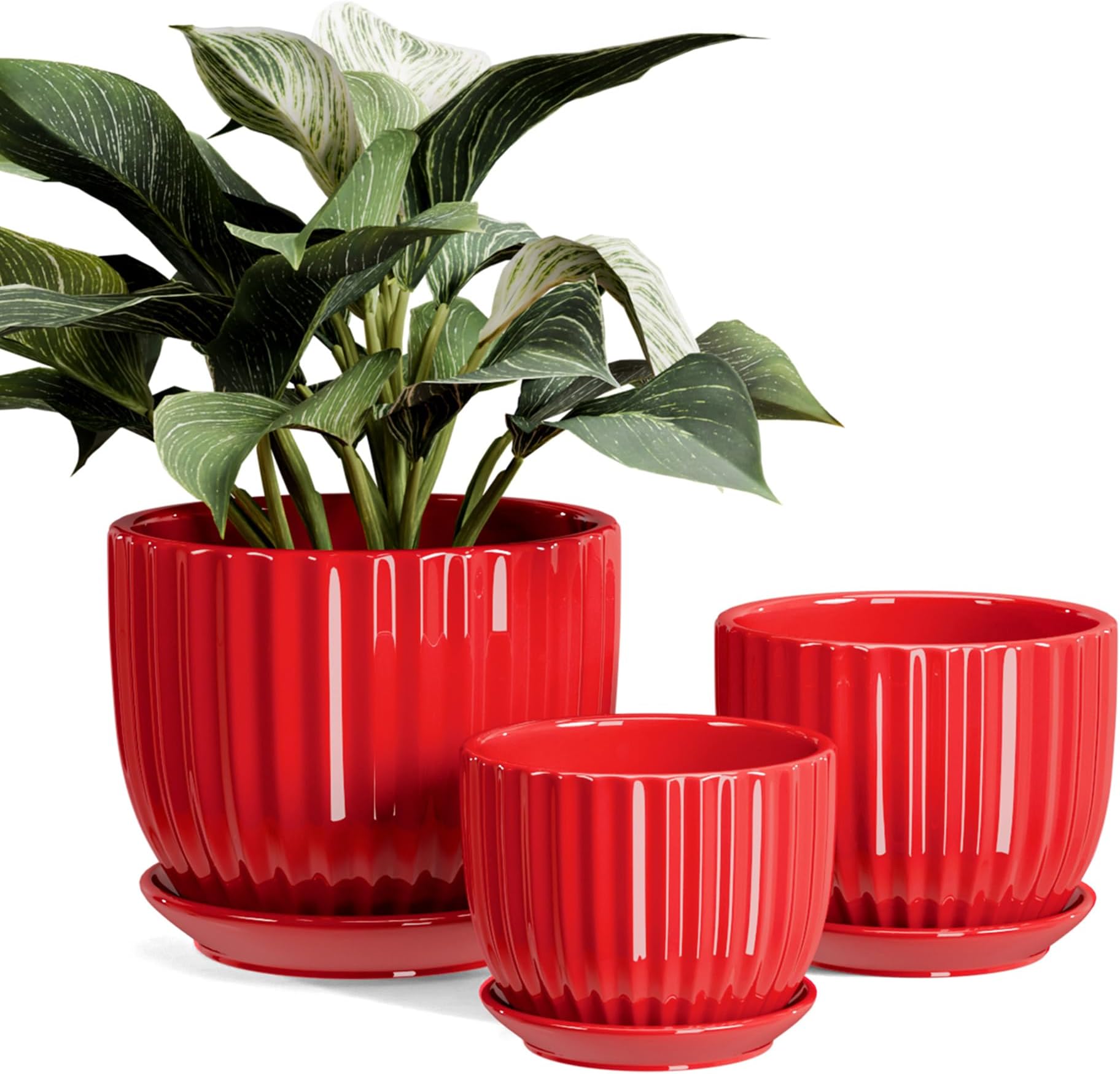 Lot de 3 pots de fleurs en céramique rouge de taille moyenne pour ...