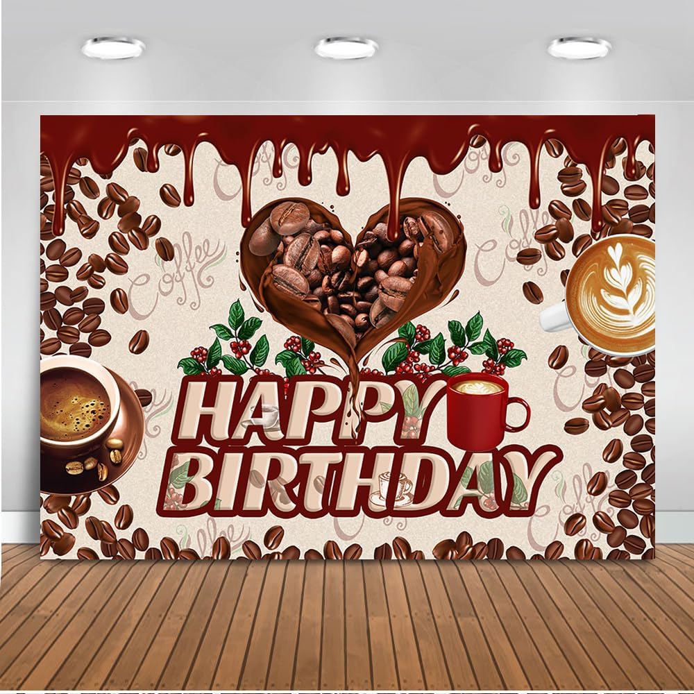 Amazon.com : Mocsicka Coffee Birthday Backdrop - 6x4ft Cotton Brown ...