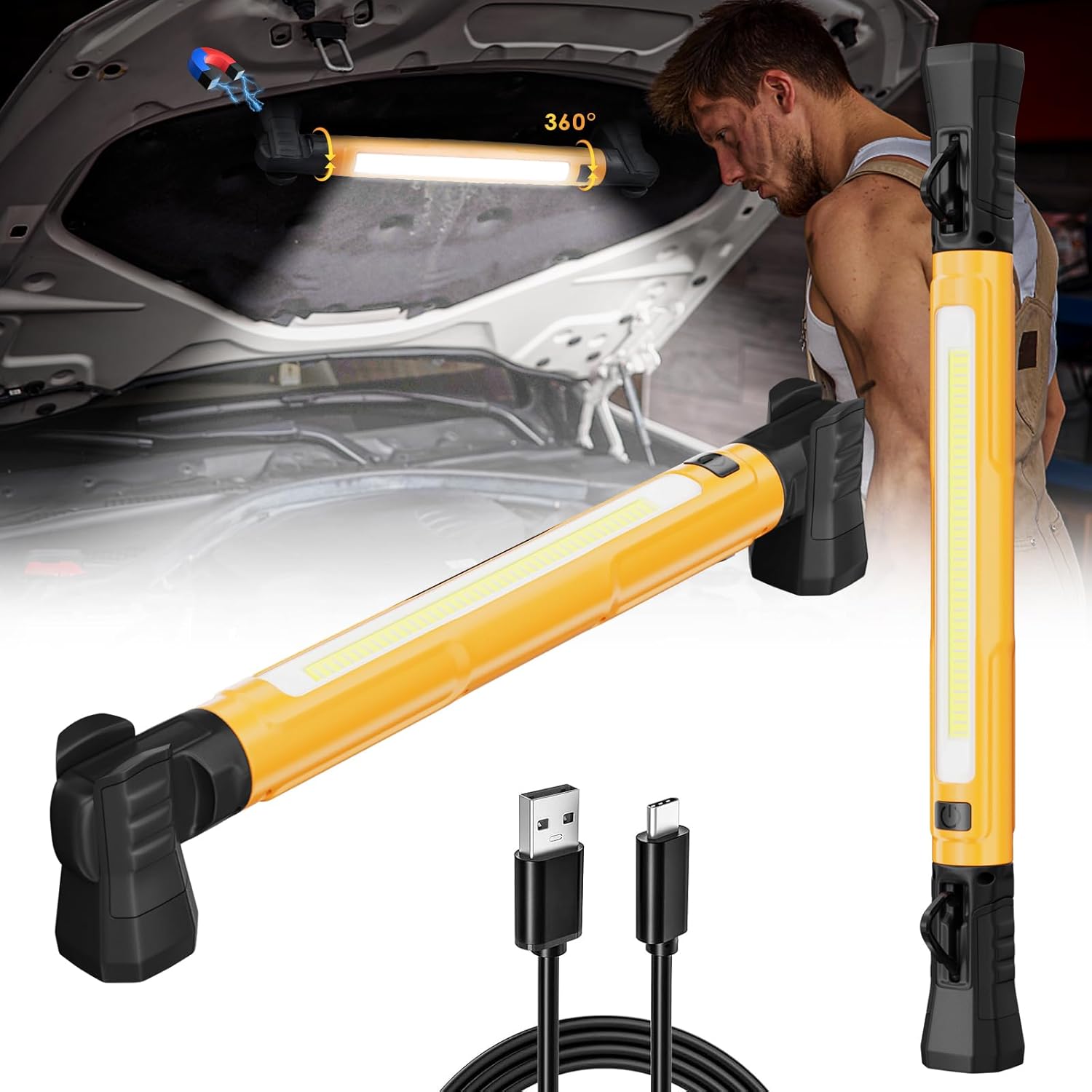 Work Light, 3000LM LED Work Lights, Rechargeable Underhood Work Light ...