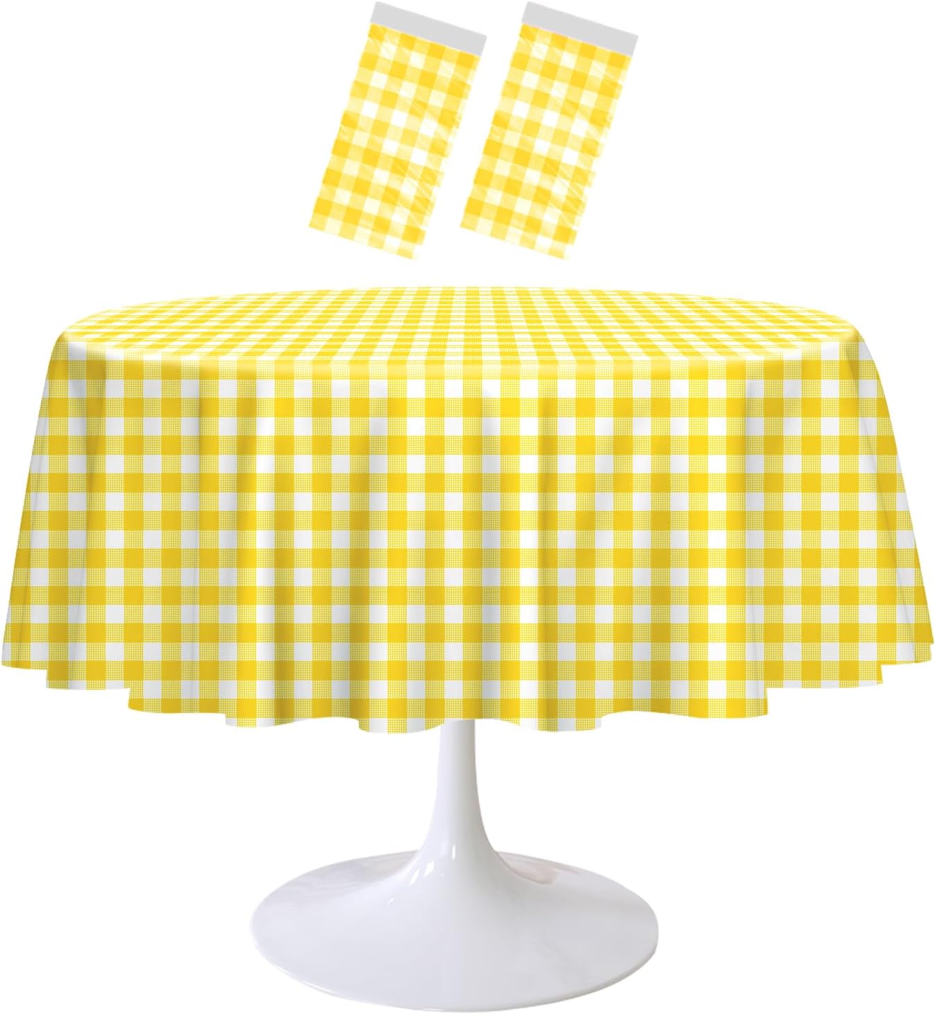 Amazon.com: RINDOJIN 2 Pack Yellow Gingham Tablecloth Round 84 x 84 ...