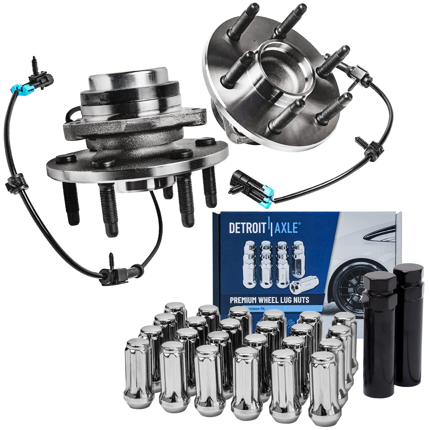 Amazon.com: Detroit Axle - 2WD Front Wheel Hub Bearings + 24pc Lug Nuts w/Keys Replacement for ...