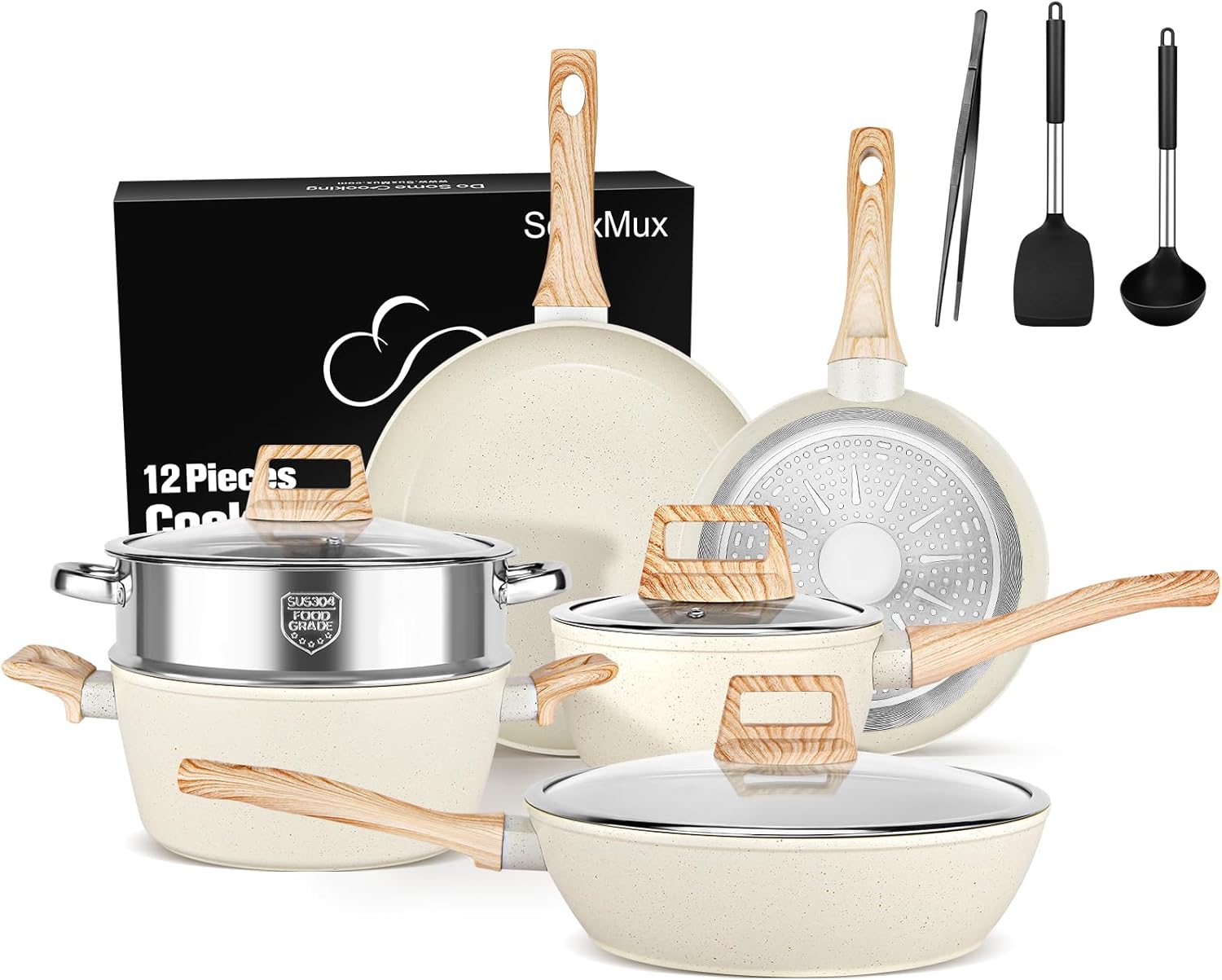 Amazon.com: Granite Kitchen Cookware Set, 12 Pcs Non Stick Pots and ...