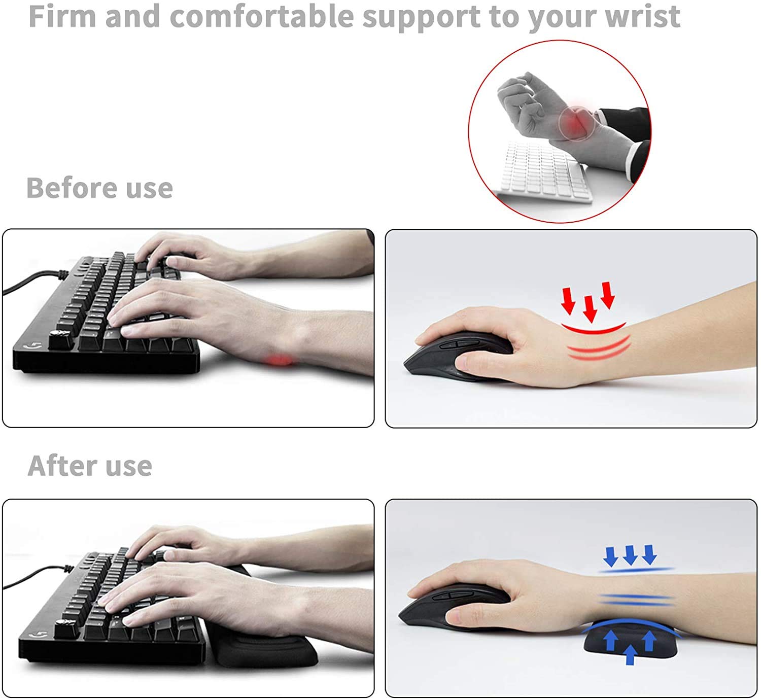 Memory Foam Wrist Pad Keyboard & Mouse Wrist Rest Set - Ergonomic Gel ...