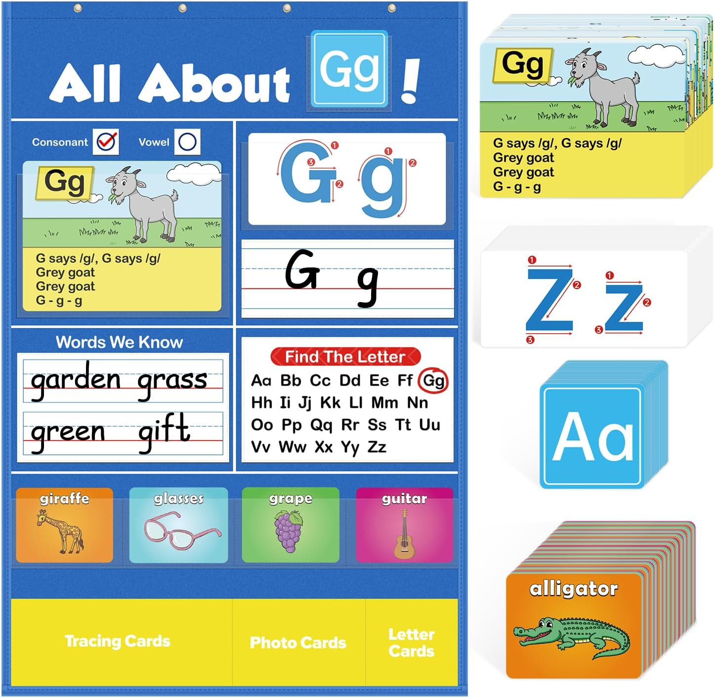 Amazon.com: Teacher Created Resources Alphabet Pocket Chart Cards ...