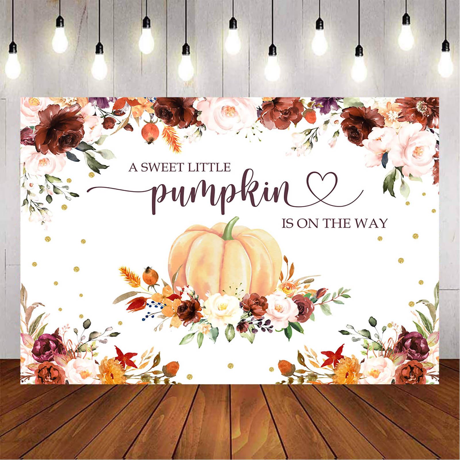 Amazon.com : Aumeko Burgundy Fall Pumpkin Baby Shower Backdrop A Little ...