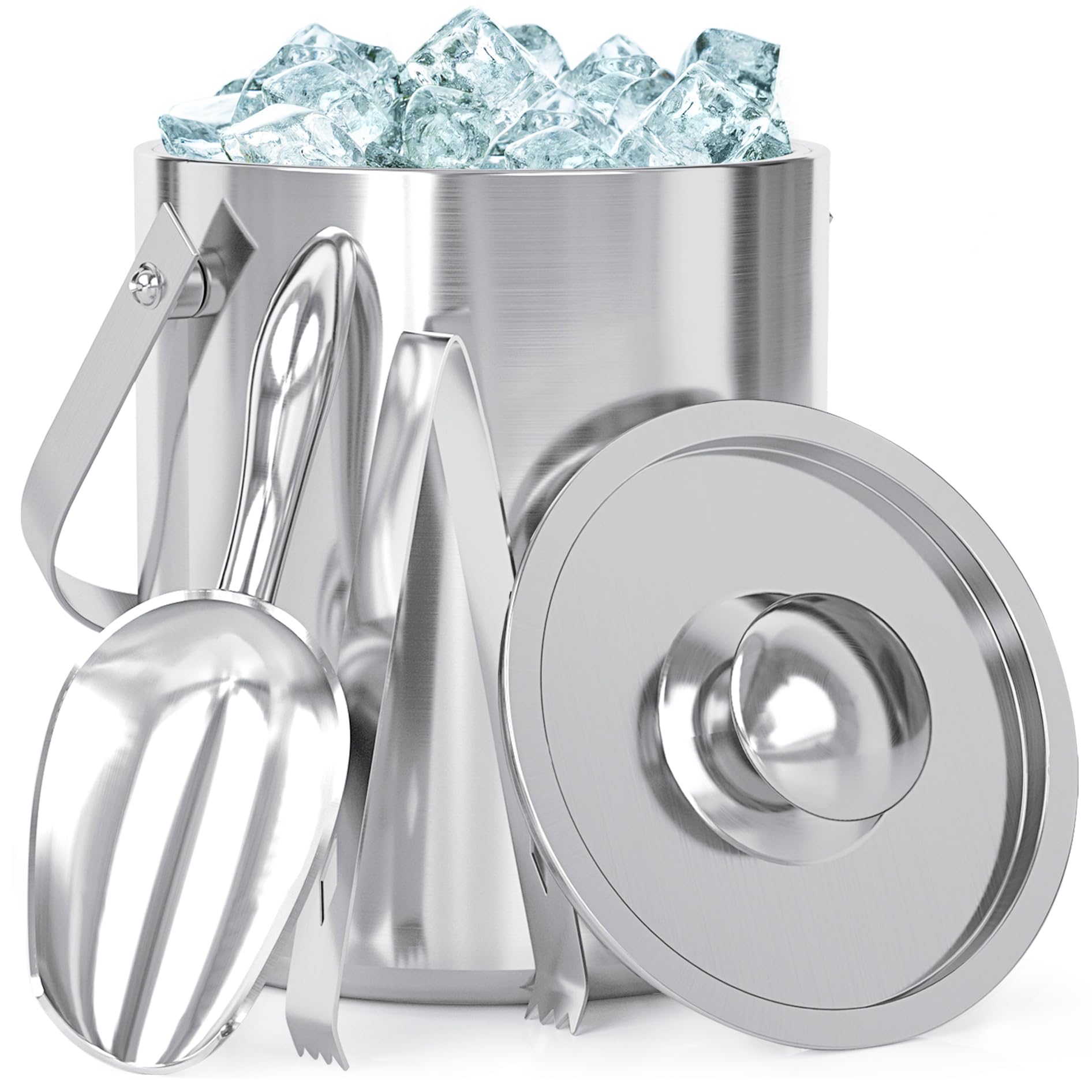 WENEGG Double Walled Stainless Steel Insulated Ice Bucket 2 L with Lid ...