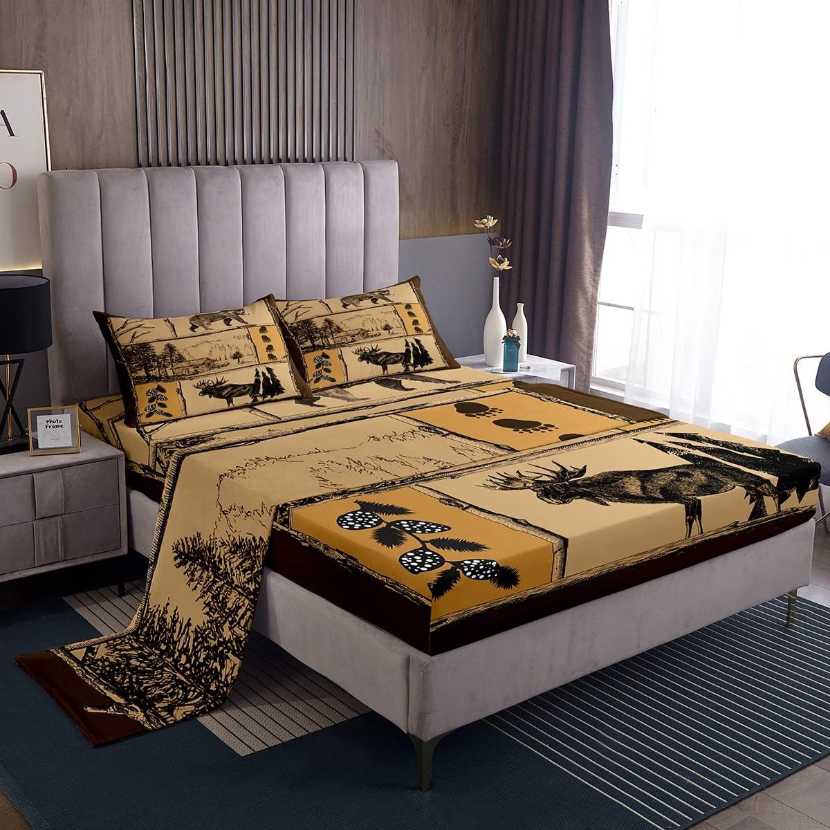 Amazon.com: Bear Bed Sheets Set Rustic Farmhouse Cabin Moose Sheet Set ...