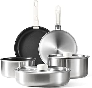 Amazon.com: CAROTE Pots and Pans Set Non Stick, 9pcs Stainless Steel ...