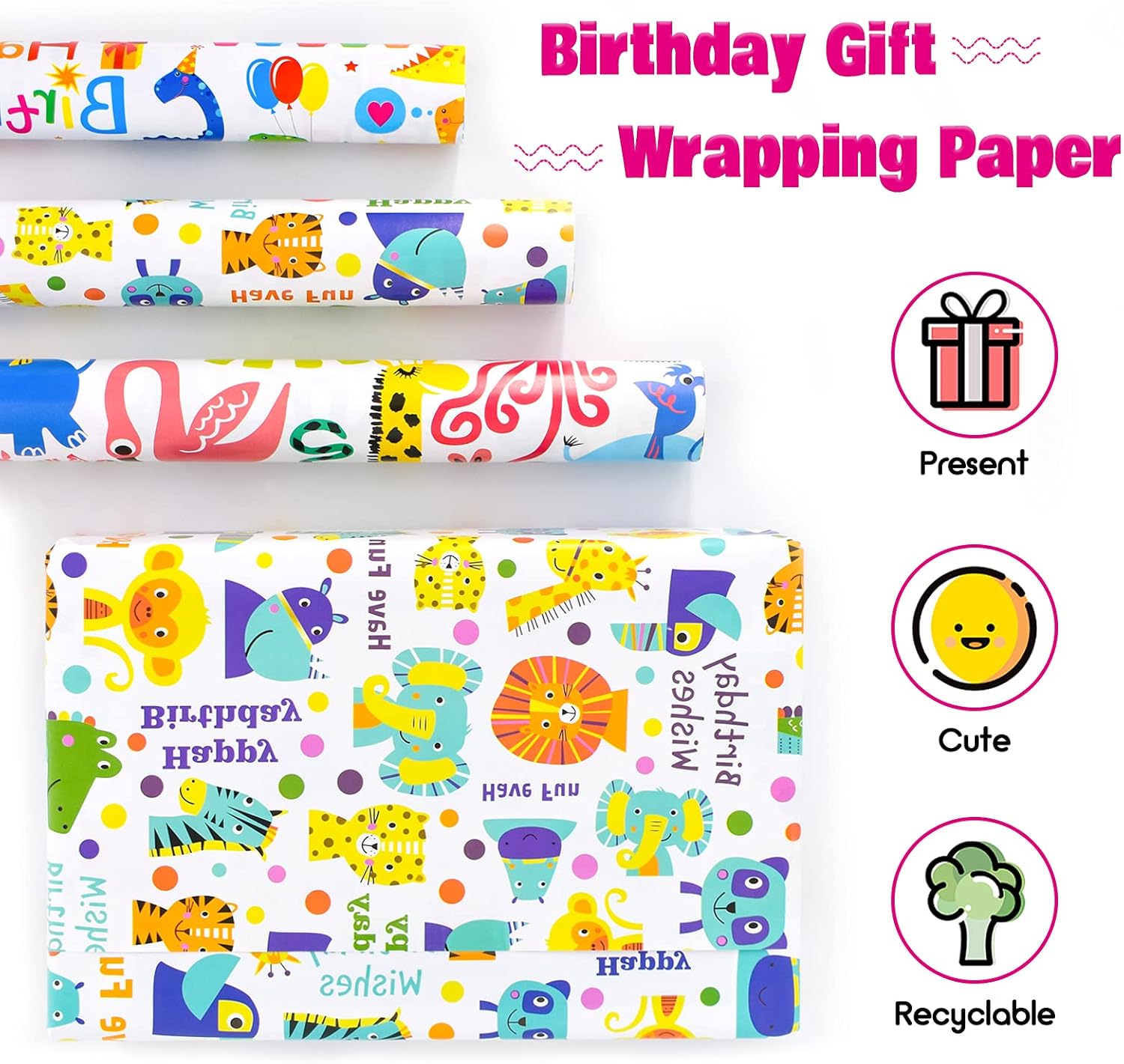 Smarpau Kids Kraft Wrapping Paper Birthday,6 Sheets Multipack Recycled ...