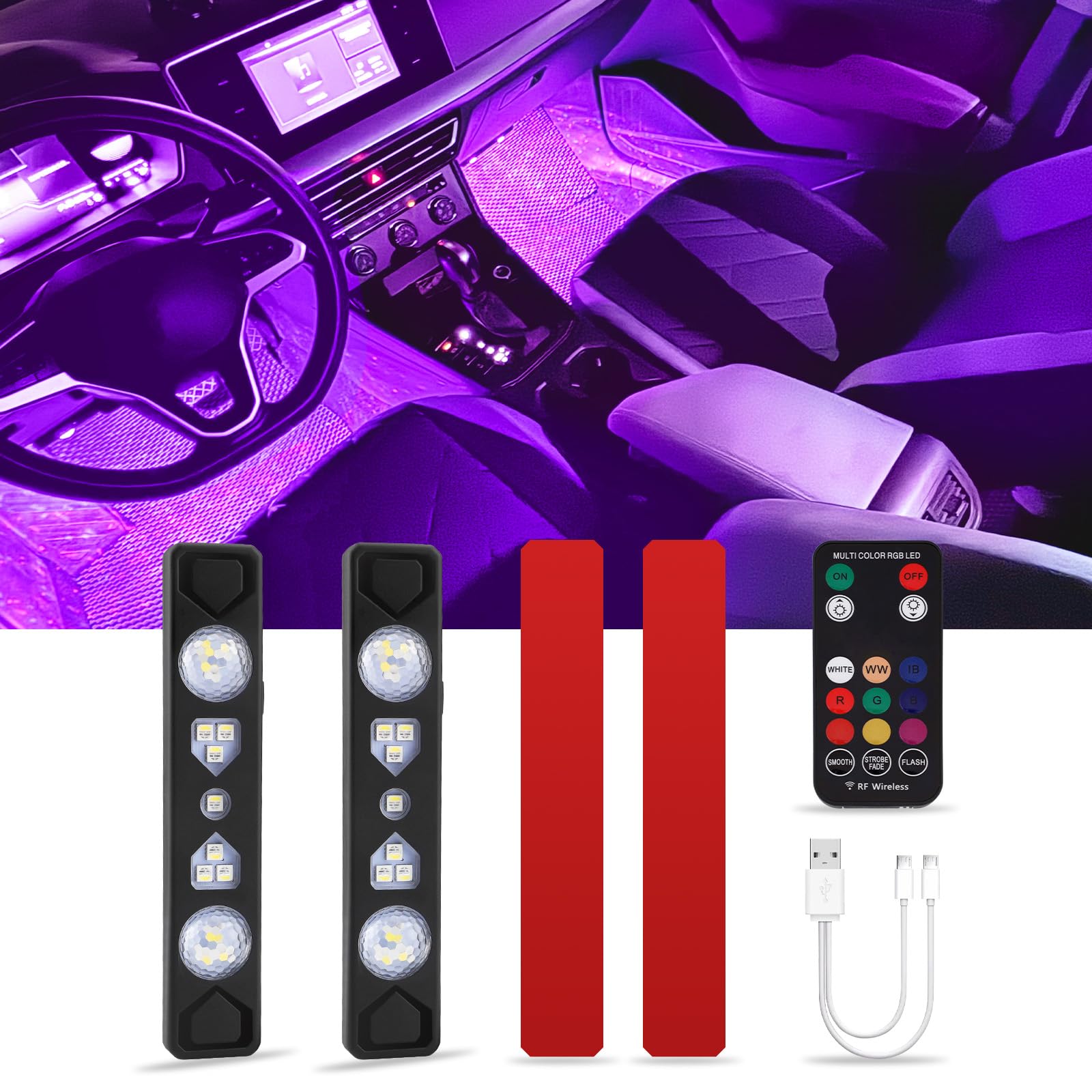 Amazon.com: CARFIB Car Led Lights Interior Wireless Starry Ambient ...