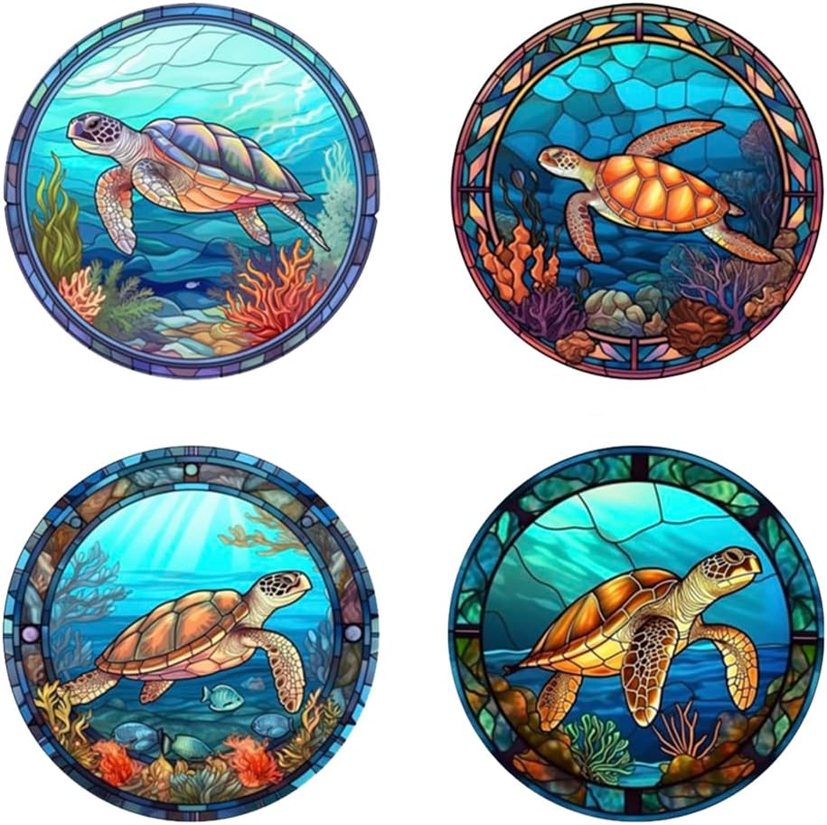 Amazon.com: 4 Pcs Colorful Sea Turtle Window Clings, Anti-Collision ...