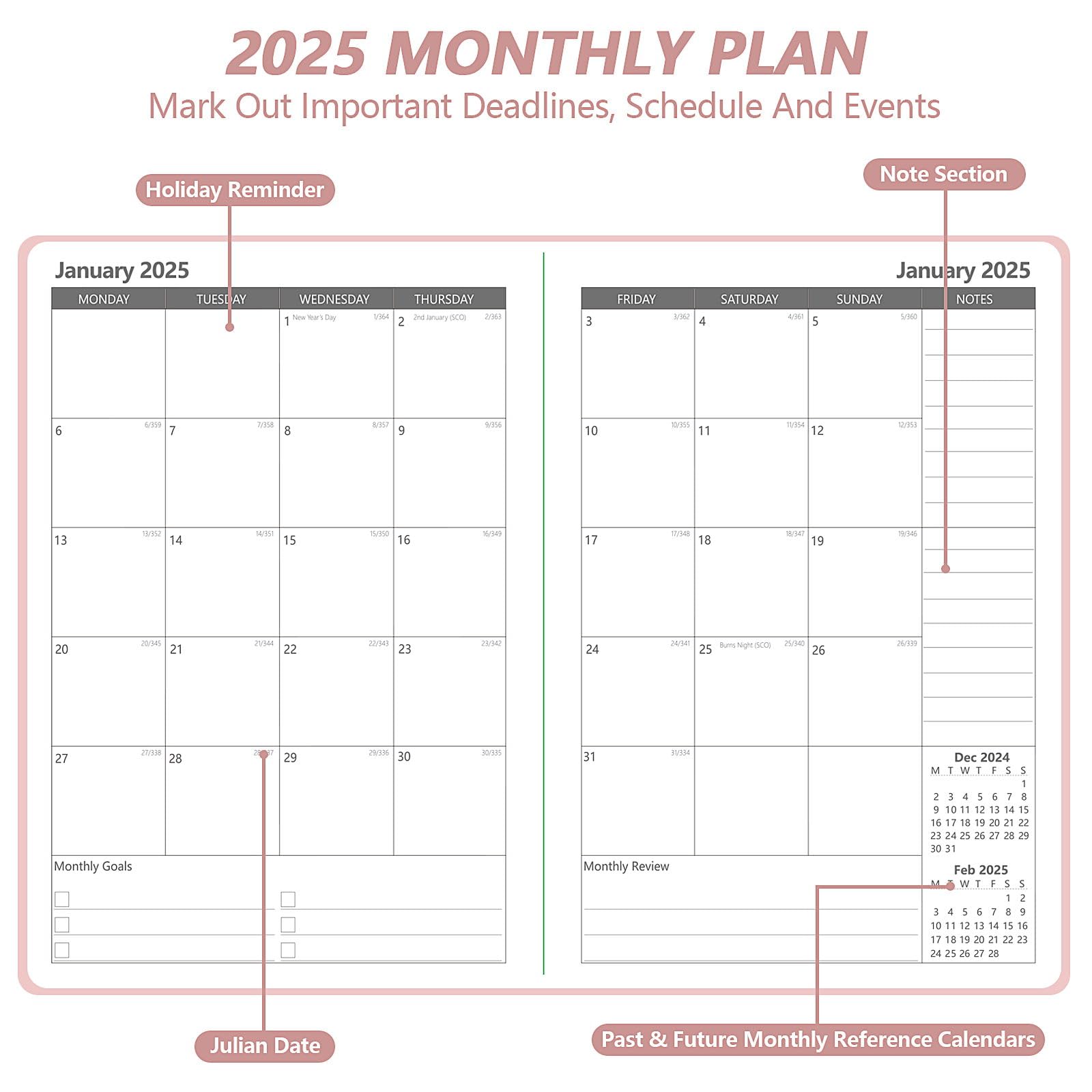 Mezere A5 Diary 2025 Week to View 2025 Planner Diary from January 2025 ...
