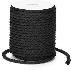 KINGLAKE Soft Cotton Black Rope 6mm, 30m Macrame Cord Twisted Thick ...