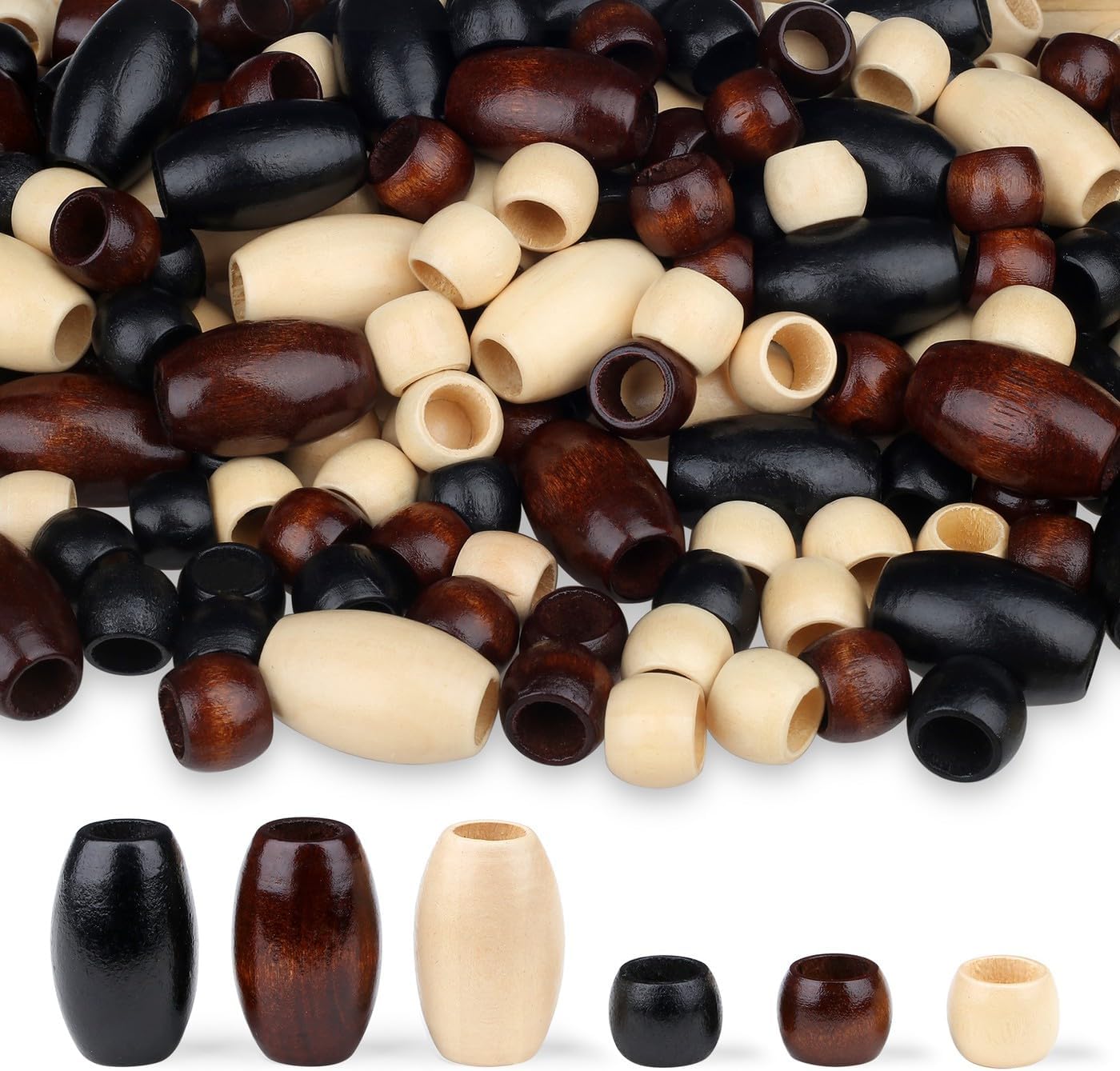 Amazon.com: LAIDANLA 135PCS Wooden Beads 3 Colors Large Hole Loose ...