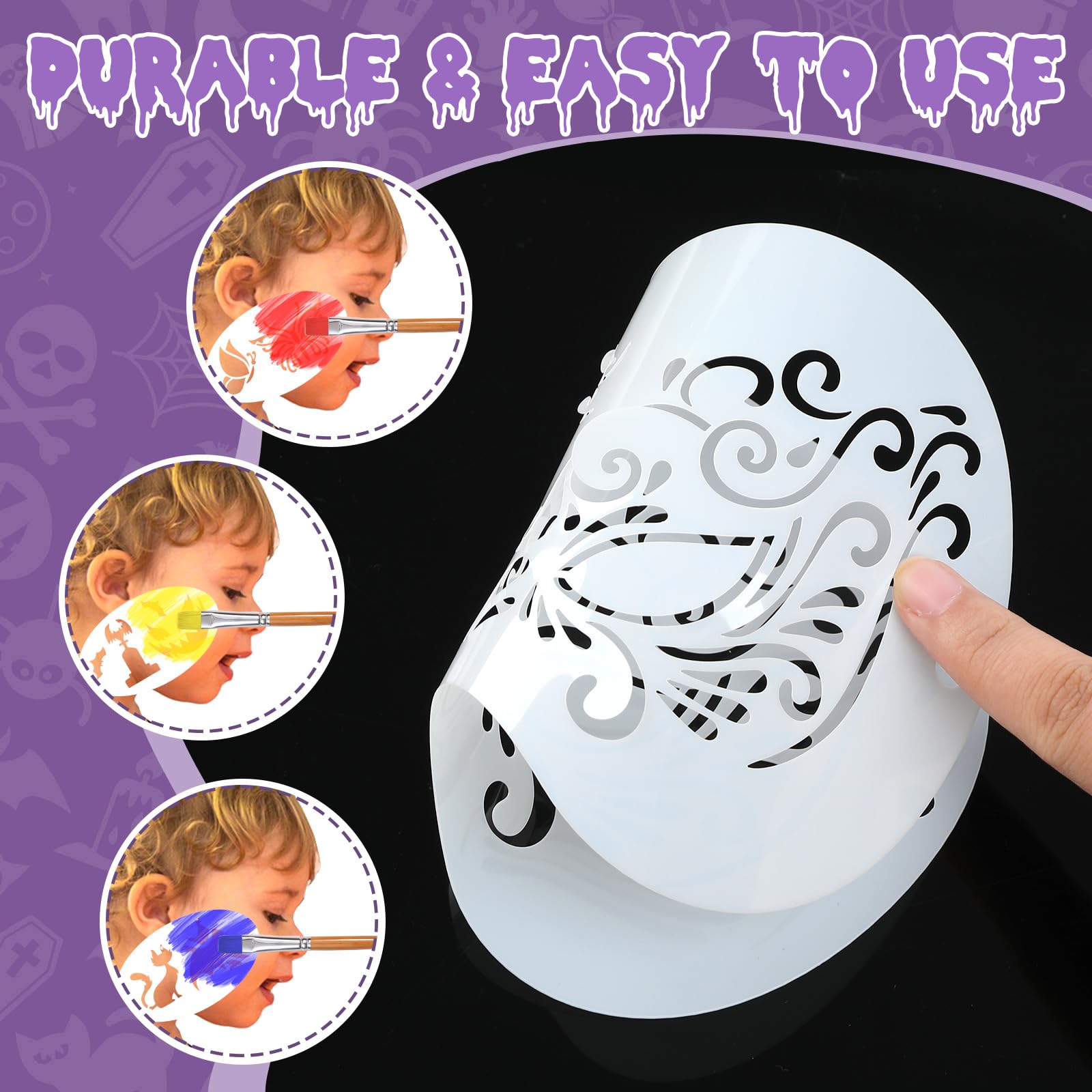 Snapklik.com : 36 Pieces Halloween Face Stencils Kit 6 Pieces Reusable ...