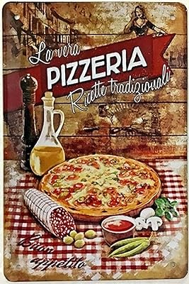 Amazon.com: ERLOOD Pizza Zone Tin Sign Home Kitchen Signs Wall Decor ...