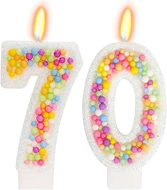 Amazon.com: FAMGift 70th Birthday Candle for Cake, Colorful Macaron ...