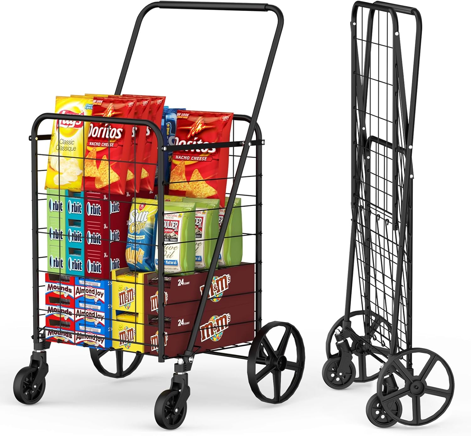 Amazon.com: Gornoxblif Folding Shopping Cart with 360° Swivel Wheels ...