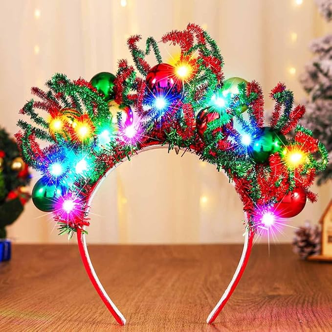 Amazon.com: GORTIN Light up Christmas Headband Glowing Xmas Ball ...