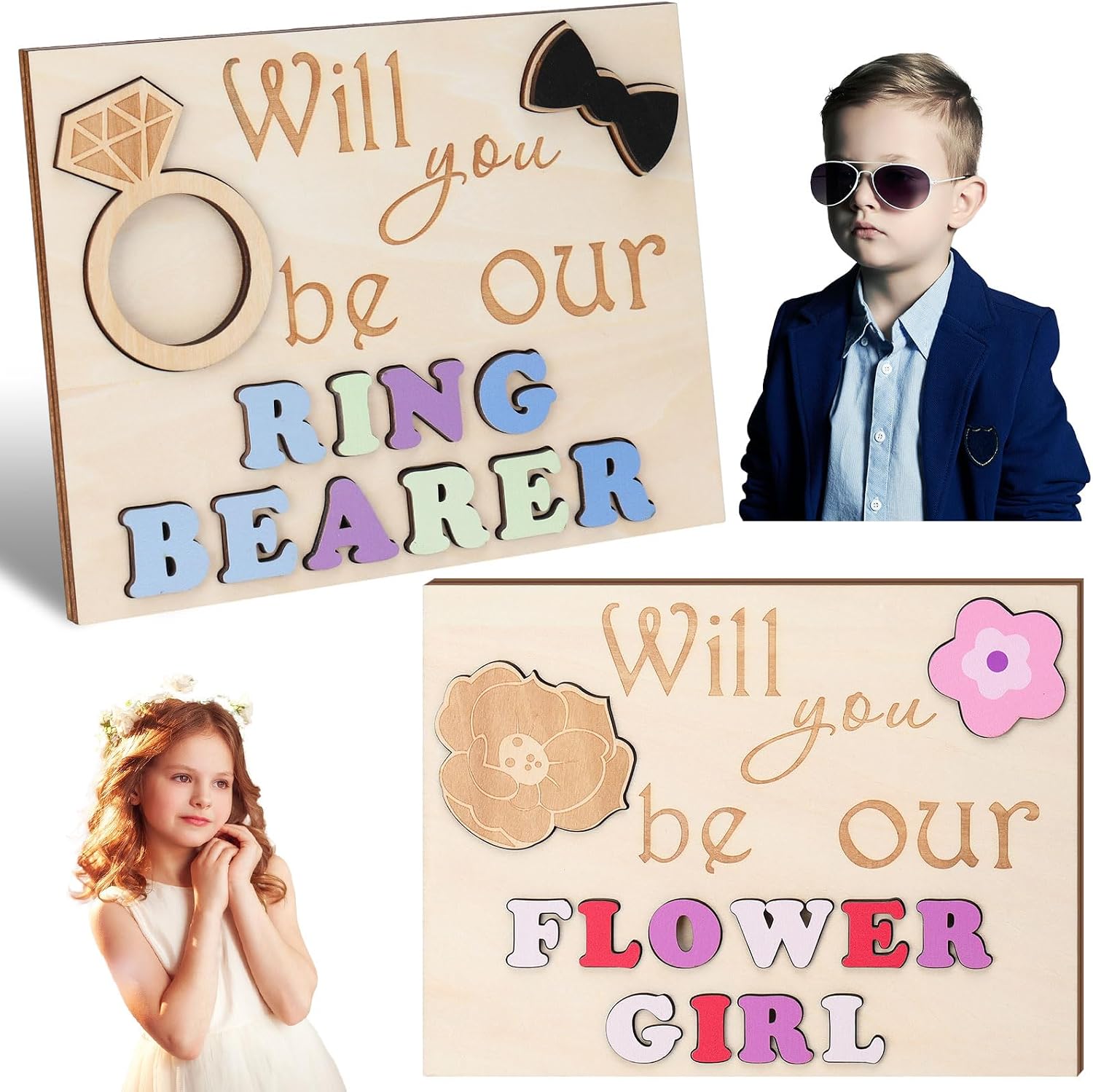 Amazon.com: Threehoney 2 Pcs Wedding Flower Girl Ring Bearer Puzzle ...