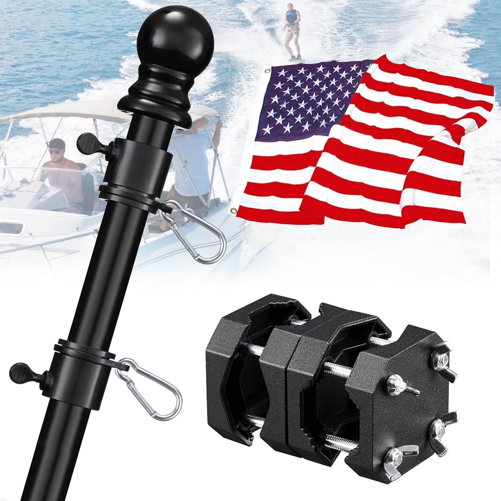 Amazon.com : MEGREZ American Flag Pole Kit, 360° Adjustable Pontoon ...